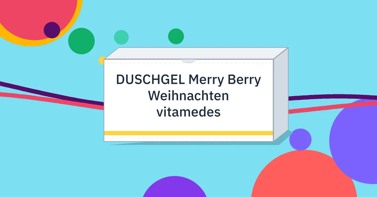 Symbolbild: Packung mit der Aufschrift DUSCHGEL Merry Berry Weihnachten vitamedes (PZN 20081118) – Verfügbarkeit und Bezug in Apotheken in Frankfurt am Main