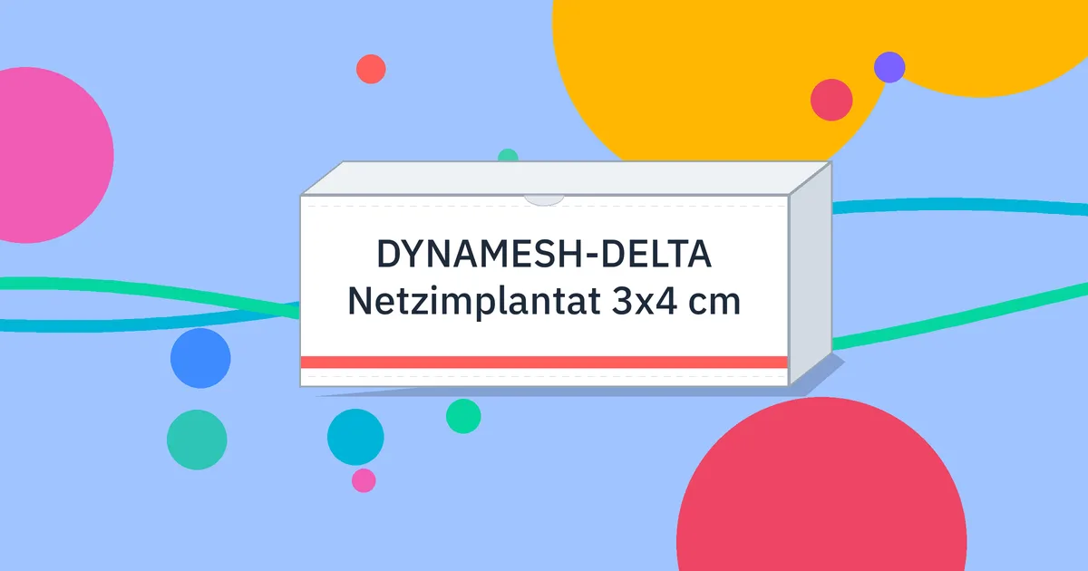 Symbolbild: Packung mit der Aufschrift DYNAMESH-DELTA Netzimplantat 3x4 cm (PZN 19389667) – Verfügbarkeit und Bezug in Apotheken in Frankfurt am Main