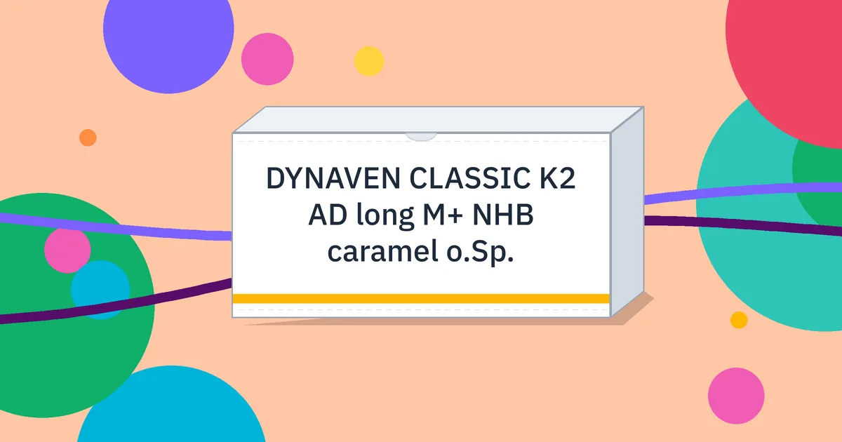 Symbolbild: Packung mit der Aufschrift DYNAVEN CLASSIC K2 AD long M+ NHB caramel o.Sp. (PZN 18417605) – Verfügbarkeit und Bezug in Apotheken in Frankfurt am Main