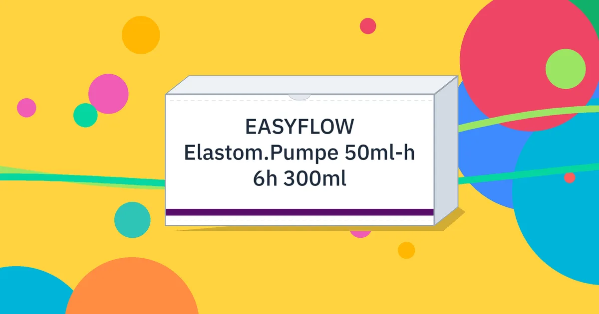 Symbolbild: Packung mit der Aufschrift EASYFLOW Elastom.Pumpe 50ml-h 6h 300ml (PZN 19789154) – Verfügbarkeit und Bezug in Apotheken in Frankfurt am Main