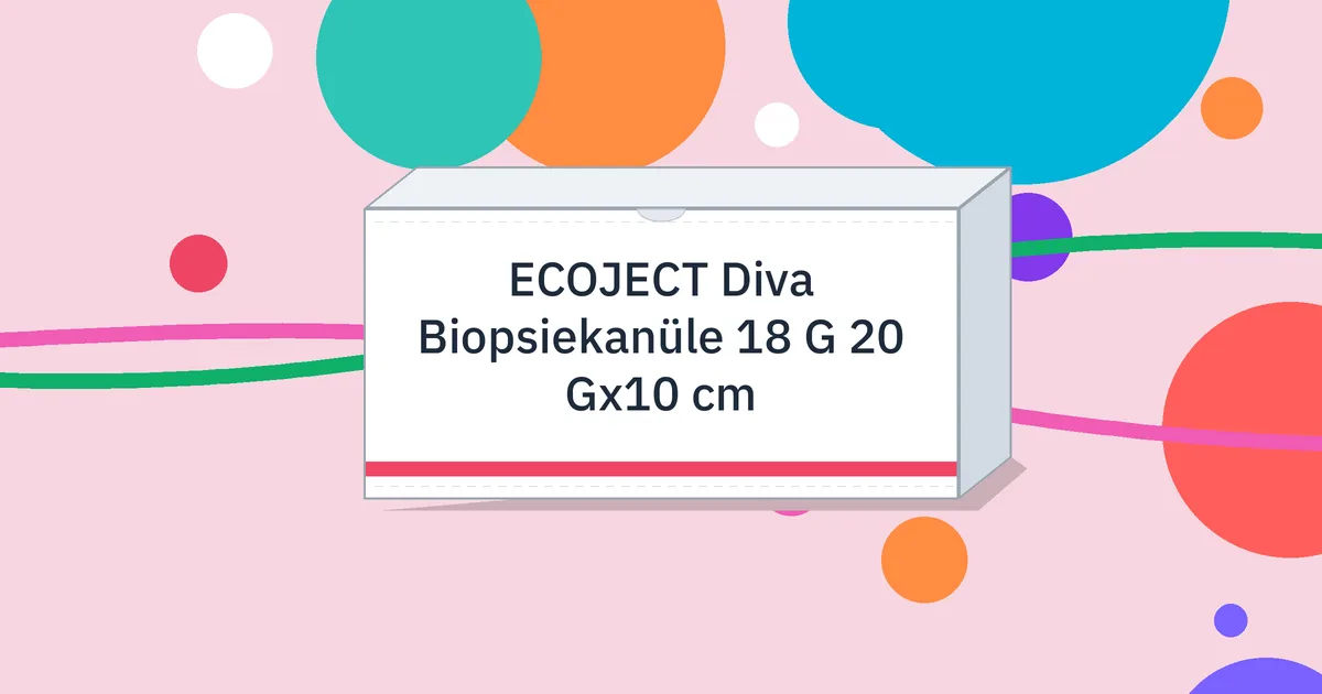 Symbolbild: Packung mit der Aufschrift ECOJECT Diva Biopsiekanüle 18 G 20 Gx10 cm (PZN 06125441) – Verfügbarkeit und Bezug in Apotheken in Frankfurt am Main