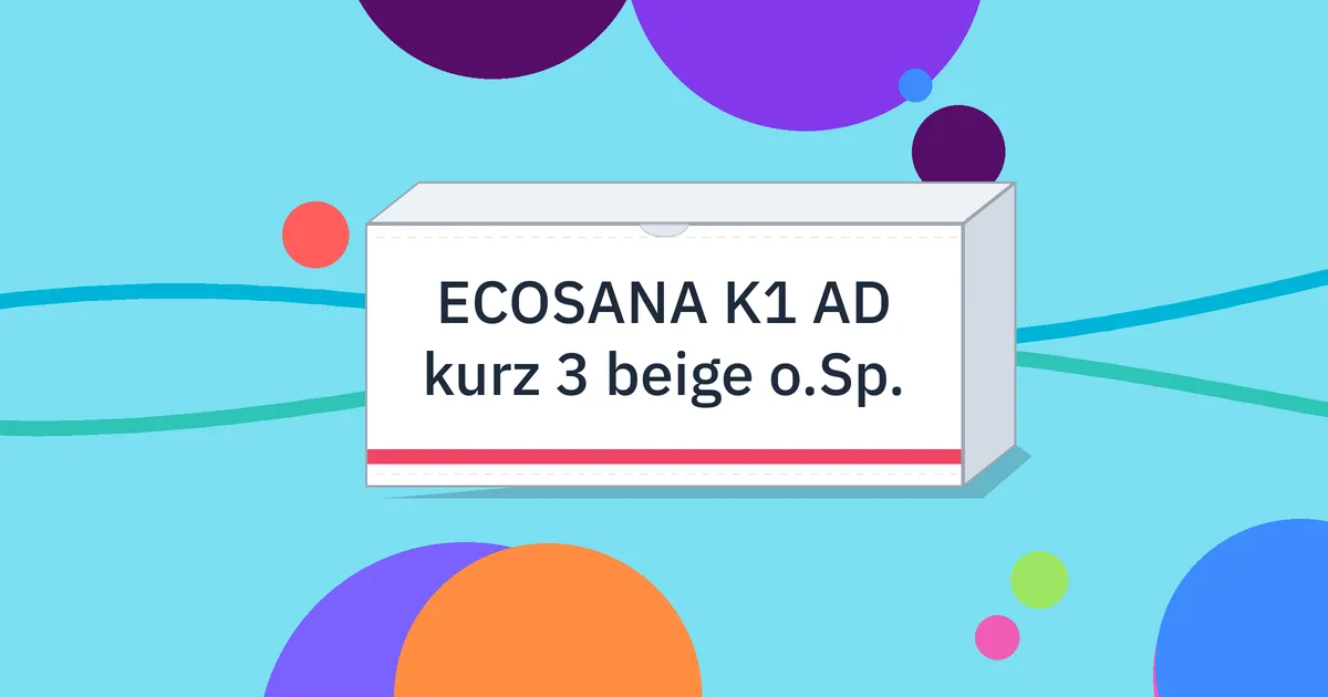 Symbolbild: Packung mit der Aufschrift ECOSANA K1 AD kurz 3 beige o.Sp. (PZN 04724686) – Verfügbarkeit und Bezug in Apotheken in Frankfurt am Main