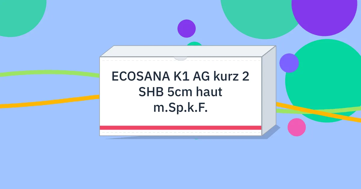 Symbolbild: Packung mit der Aufschrift ECOSANA K1 AG kurz 2 SHB 5cm haut m.Sp.k.F. (PZN 04726998) – Verfügbarkeit und Bezug in Apotheken in Frankfurt am Main