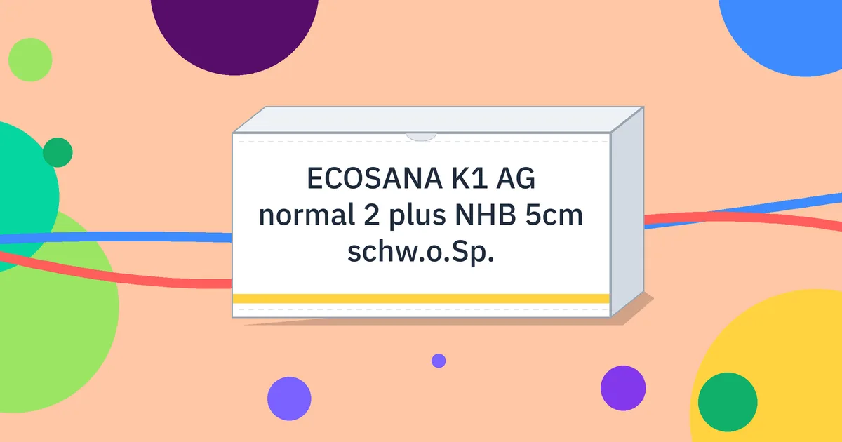 Symbolbild: Packung mit der Aufschrift ECOSANA K1 AG normal 2 plus NHB 5cm schw.o.Sp. (PZN 04726490) – Verfügbarkeit und Bezug in Apotheken in Frankfurt am Main