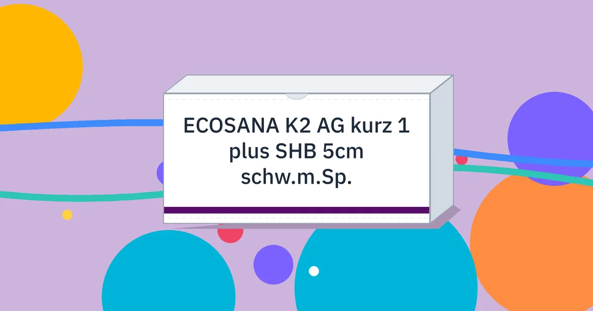 Symbolbild: Packung mit der Aufschrift ECOSANA K2 AG kurz 1 plus SHB 5cm schw.m.Sp. (PZN 01364690) – Verfügbarkeit und Bezug in Apotheken in Frankfurt am Main