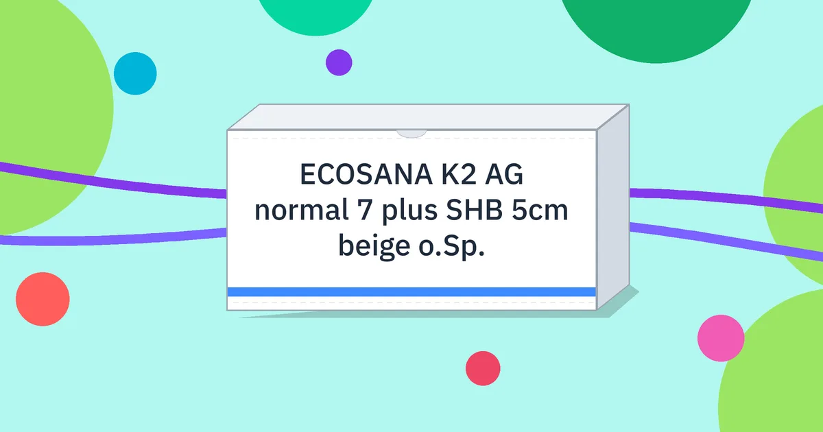 Symbolbild: Packung mit der Aufschrift ECOSANA K2 AG normal 7 plus SHB 5cm beige o.Sp. (PZN 01530852) – Verfügbarkeit und Bezug in Apotheken in Frankfurt am Main