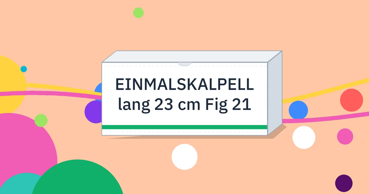 Symbolbild: Packung mit der Aufschrift EINMALSKALPELL lang 23 cm Fig 21 (PZN 09421890) – Verfügbarkeit und Bezug in Apotheken in Frankfurt am Main