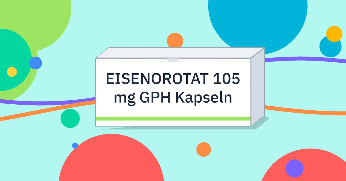 Symbolbild: Packung mit der Aufschrift EISENOROTAT 105 mg GPH Kapseln (PZN 16935431) – Verfügbarkeit und Bezug in Apotheken in Frankfurt am Main
