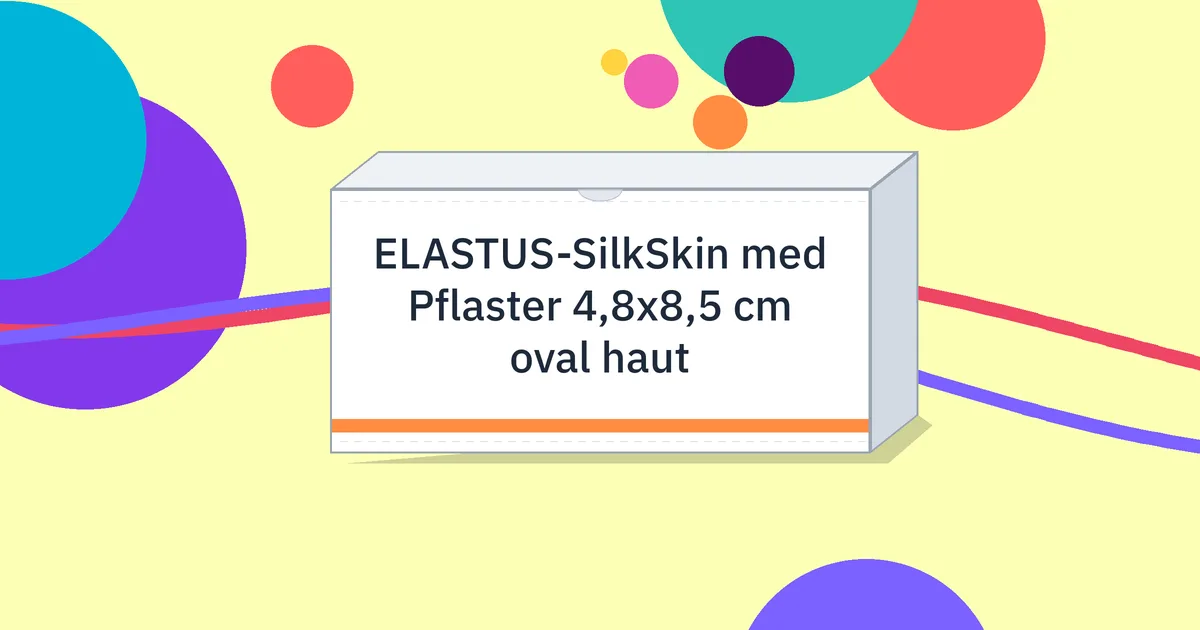 Symbolbild: Packung mit der Aufschrift ELASTUS-SilkSkin med Pflaster 4,8x8,5 cm oval haut (PZN 11379296) – Verfügbarkeit und Bezug in Apotheken in Frankfurt am Main