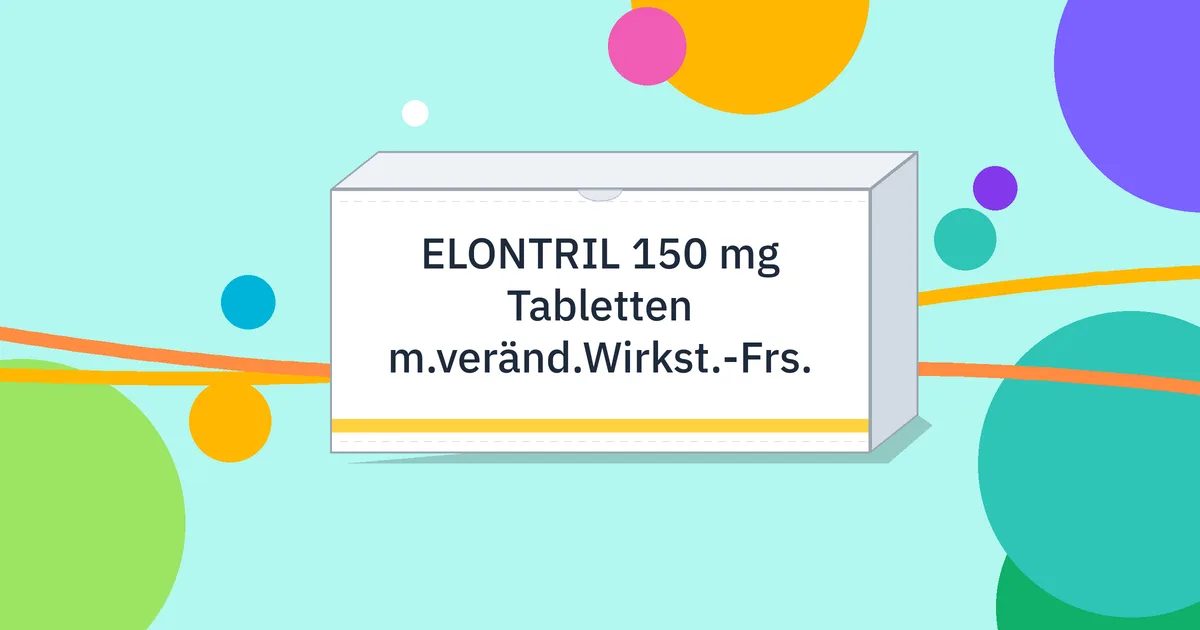Symbolbild: Packung mit der Aufschrift ELONTRIL 150 mg Tabletten m.veränd.Wirkst.-Frs. (PZN 13829935) – Verfügbarkeit und Bezug in Apotheken in Frankfurt am Main