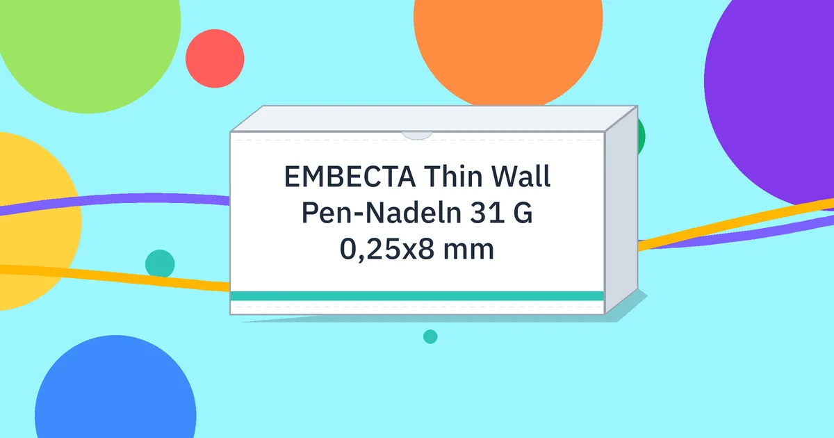 Symbolbild: Packung mit der Aufschrift EMBECTA Thin Wall Pen-Nadeln 31 G 0,25x8 mm (PZN 20651946) – Verfügbarkeit und Bezug in Apotheken in Frankfurt am Main
