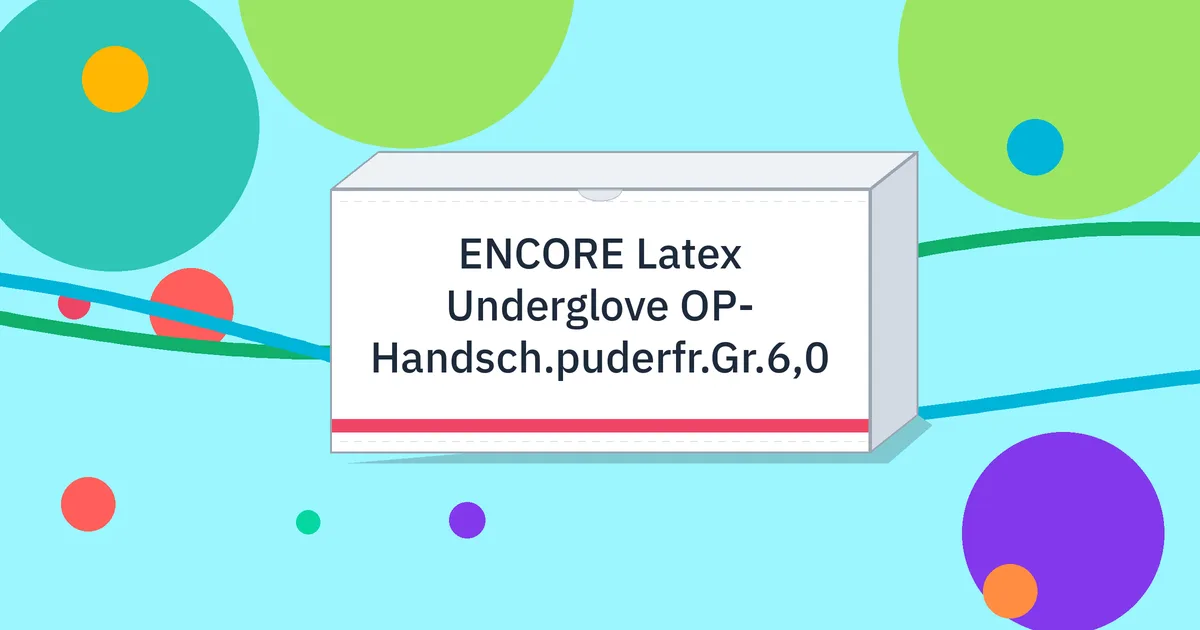 Symbolbild: Packung mit der Aufschrift ENCORE Latex Underglove OP-Handsch.puderfr.Gr.6,0 (PZN 13163910) – Verfügbarkeit und Bezug in Apotheken in Frankfurt am Main