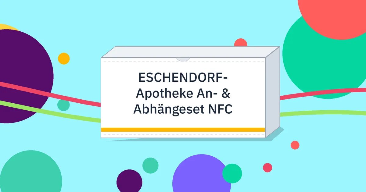 Symbolbild: Packung mit der Aufschrift ESCHENDORF-Apotheke An- & Abhängeset NFC (PZN 18242152) – Verfügbarkeit und Bezug in Apotheken in Frankfurt am Main