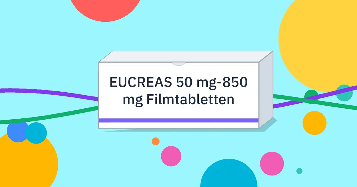 Symbolbild: Packung mit der Aufschrift EUCREAS 50 mg-850 mg Filmtabletten (PZN 10528363) – Verfügbarkeit und Bezug in Apotheken in Frankfurt am Main