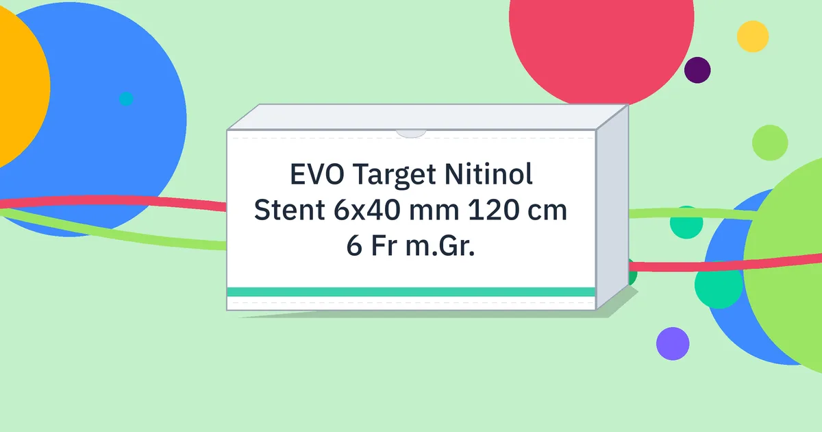 Symbolbild: Packung mit der Aufschrift EVO Target Nitinol Stent 6x40 mm 120 cm 6 Fr m.Gr. (PZN 00105029) – Verfügbarkeit und Bezug in Apotheken in Frankfurt am Main
