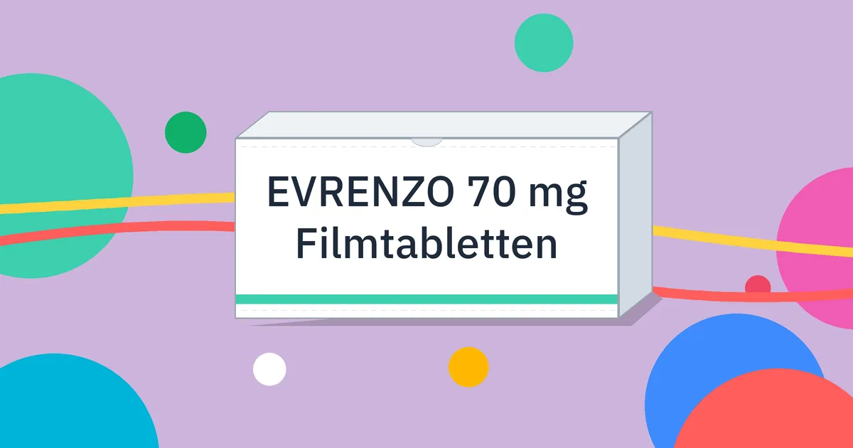 Symbolbild: Packung mit der Aufschrift EVRENZO 70 mg Filmtabletten (PZN 19118595) – Verfügbarkeit und Bezug in Apotheken in Frankfurt am Main