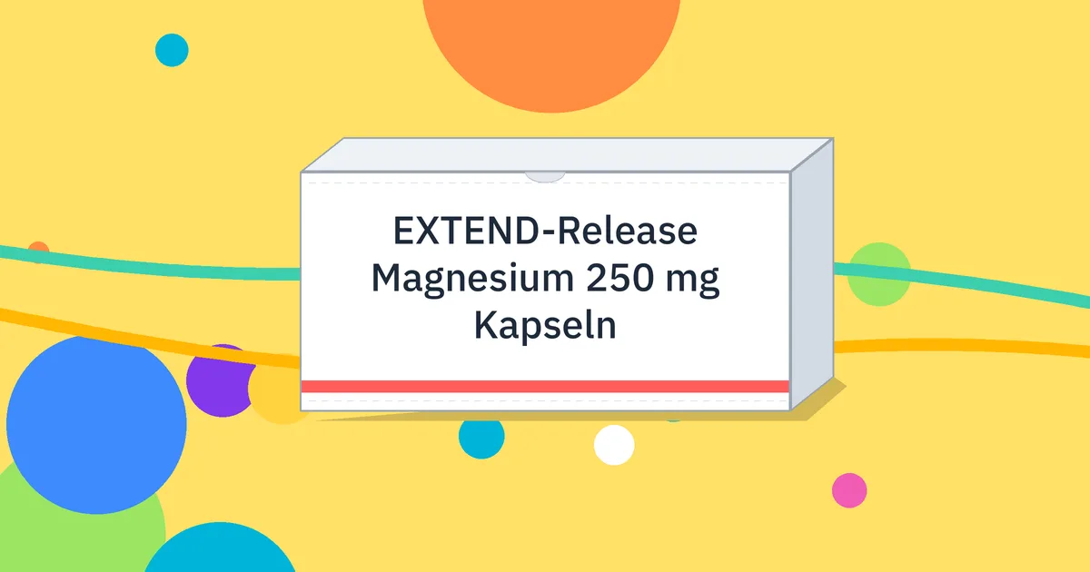 Symbolbild: Packung mit der Aufschrift EXTEND-Release Magnesium 250 mg Kapseln (PZN 19505642) – Verfügbarkeit und Bezug in Apotheken in Frankfurt am Main