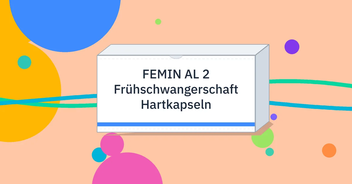 Symbolbild: Packung mit der Aufschrift FEMIN AL 2 Frühschwangerschaft Hartkapseln (PZN 18886553) – Verfügbarkeit und Bezug in Apotheken in Frankfurt am Main