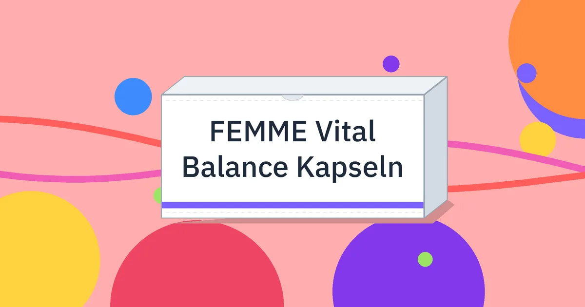 Symbolbild: Packung mit der Aufschrift FEMME Vital Balance Kapseln (PZN 20698824) – Verfügbarkeit und Bezug in Apotheken in Frankfurt am Main