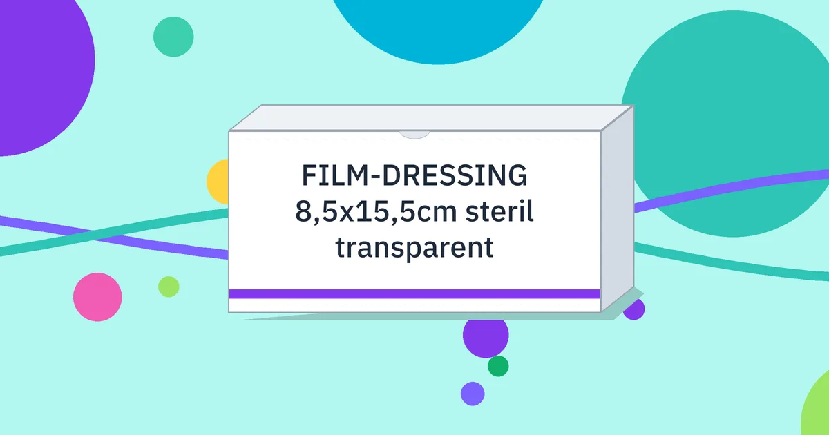 Symbolbild: Packung mit der Aufschrift FILM-DRESSING 8,5x15,5cm steril transparent (PZN 20010532) – Verfügbarkeit und Bezug in Apotheken in Frankfurt am Main