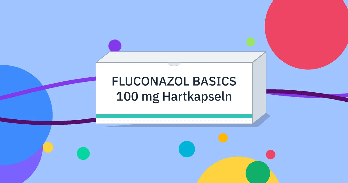 Symbolbild: Packung mit der Aufschrift FLUCONAZOL BASICS 100 mg Hartkapseln (PZN 00296578) – Verfügbarkeit und Bezug in Apotheken in Frankfurt am Main