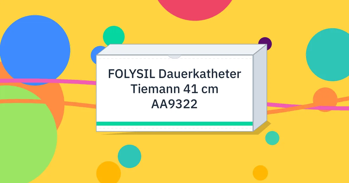 Symbolbild: Packung mit der Aufschrift FOLYSIL Dauerkatheter Tiemann 41 cm AA9322 (PZN 00731212) – Verfügbarkeit und Bezug in Apotheken in Frankfurt am Main