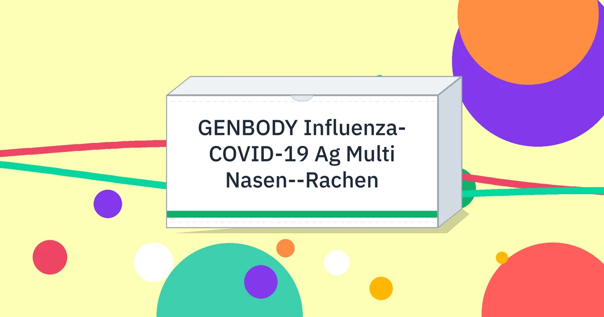Symbolbild: Packung mit der Aufschrift GENBODY Influenza-COVID-19 Ag Multi Nasen--Rachen (PZN 16911979) – Verfügbarkeit und Bezug in Apotheken in Frankfurt am Main