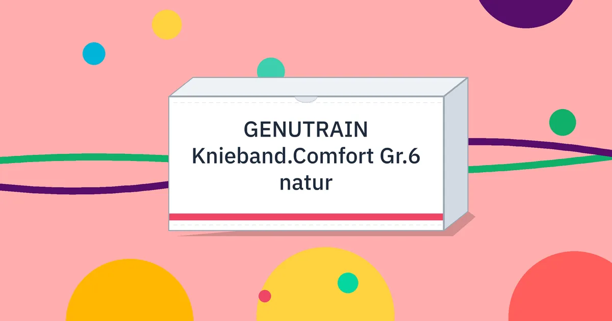 Symbolbild: Packung mit der Aufschrift GENUTRAIN Knieband.Comfort Gr.6 natur (PZN 12517180) – Verfügbarkeit und Bezug in Apotheken in Frankfurt am Main