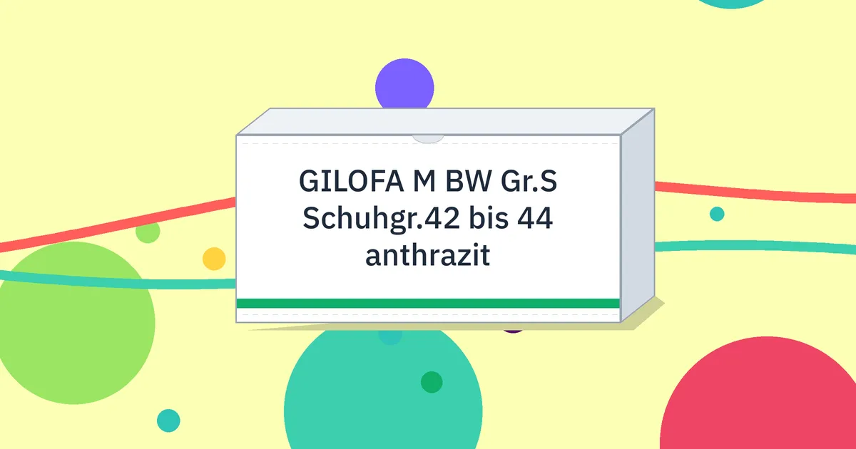 Symbolbild: Packung mit der Aufschrift GILOFA M BW Gr.S Schuhgr.42 bis 44 anthrazit (PZN 16724125) – Verfügbarkeit und Bezug in Apotheken in Frankfurt am Main