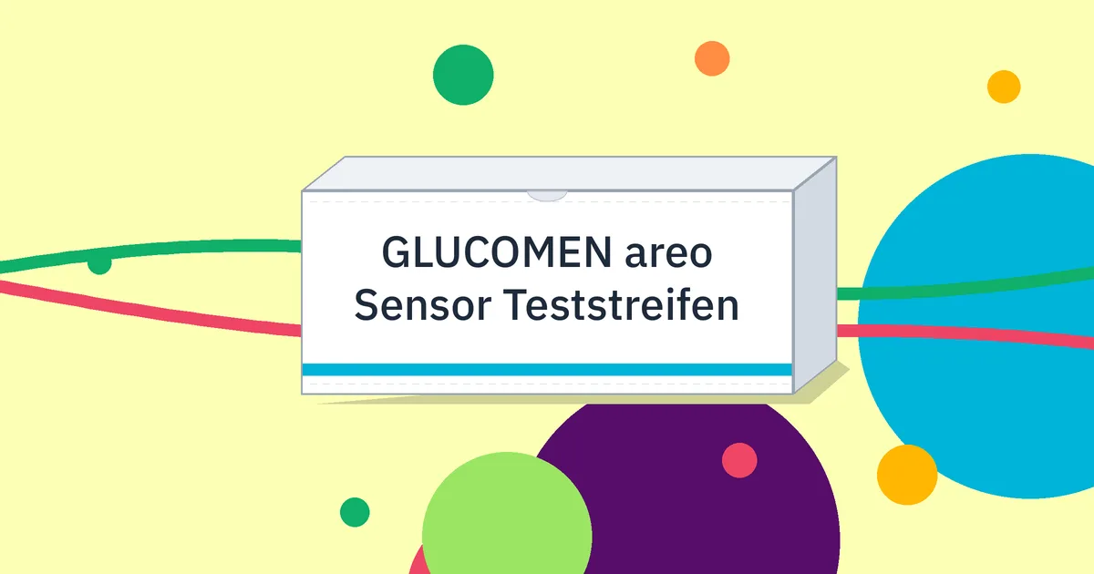 Symbolbild: Packung mit der Aufschrift GLUCOMEN areo Sensor Teststreifen (PZN 18299761) – Verfügbarkeit und Bezug in Apotheken in Frankfurt am Main