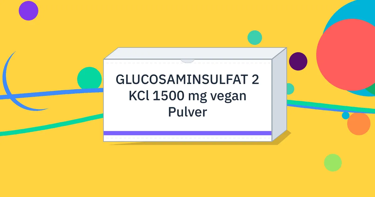 Symbolbild: Packung mit der Aufschrift GLUCOSAMINSULFAT 2 KCl 1500 mg vegan Pulver (PZN 18211068) – Verfügbarkeit und Bezug in Apotheken in Frankfurt am Main