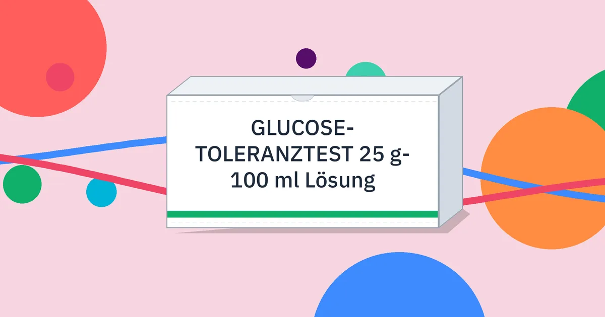 Symbolbild: Packung mit der Aufschrift GLUCOSE-TOLERANZTEST 25 g-100 ml Lösung (PZN 18447121) – Verfügbarkeit und Bezug in Apotheken in Frankfurt am Main