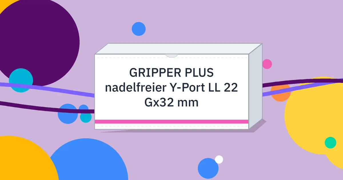 Symbolbild: Packung mit der Aufschrift GRIPPER PLUS nadelfreier Y-Port LL 22 Gx32 mm (PZN 09676236) – Verfügbarkeit und Bezug in Apotheken in Frankfurt am Main