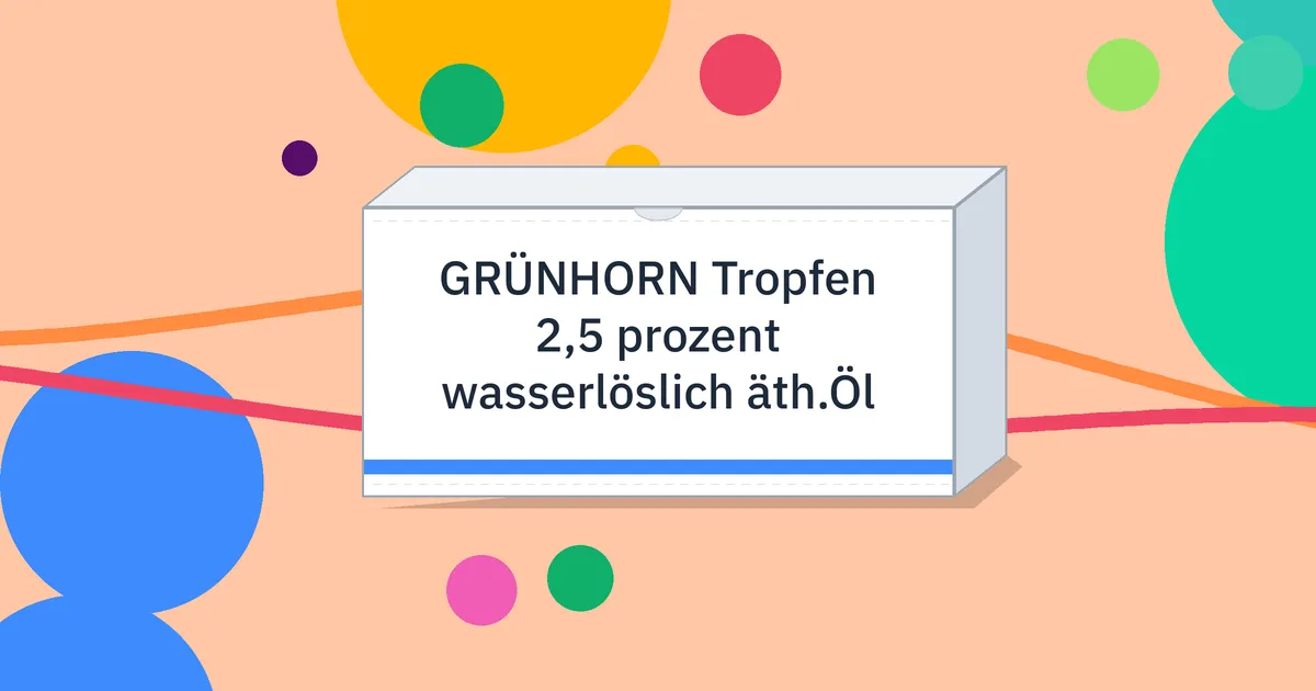 Symbolbild: Packung mit der Aufschrift GRÜNHORN Tropfen 2,5 prozent wasserlöslich äth.Öl (PZN 18024627) – Verfügbarkeit und Bezug in Apotheken in Frankfurt am Main