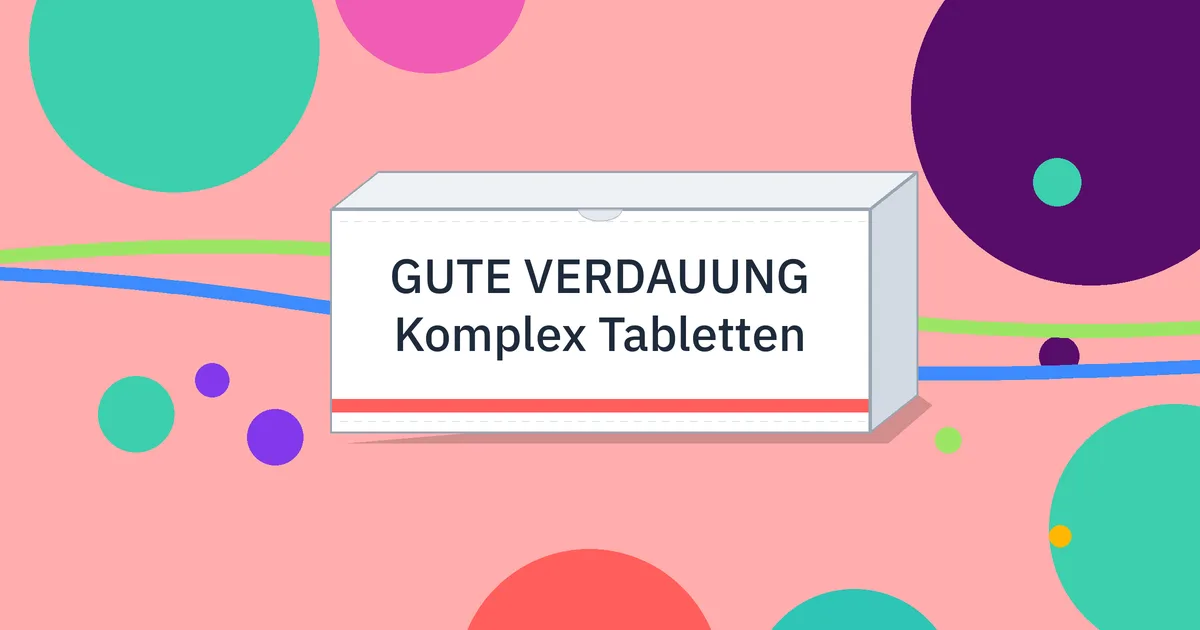 Symbolbild: Packung mit der Aufschrift GUTE VERDAUUNG Komplex Tabletten (PZN 20127470) – Verfügbarkeit und Bezug in Apotheken in Frankfurt am Main
