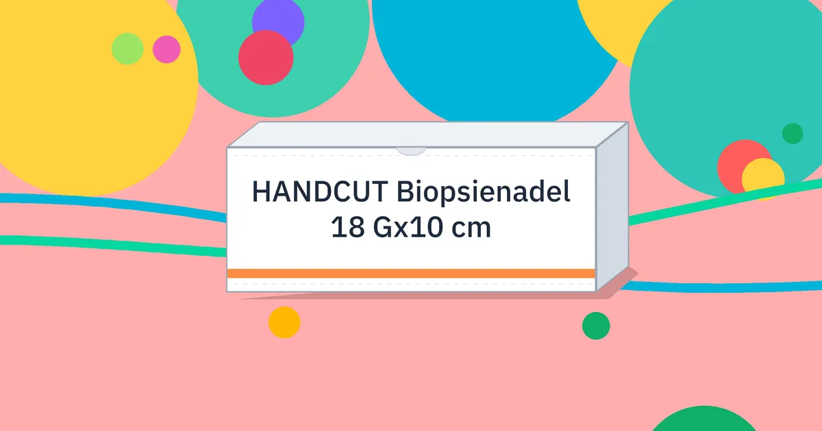 Symbolbild: Packung mit der Aufschrift HANDCUT Biopsienadel 18 Gx10 cm (PZN 16921676) – Verfügbarkeit und Bezug in Apotheken in Frankfurt am Main