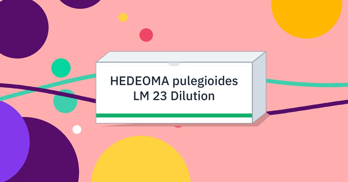 Symbolbild: Packung mit der Aufschrift HEDEOMA pulegioides LM 23 Dilution (PZN 13551291) – Verfügbarkeit und Bezug in Apotheken in Frankfurt am Main