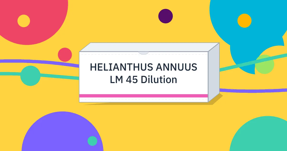 Symbolbild: Packung mit der Aufschrift HELIANTHUS ANNUUS LM 45 Dilution (PZN 12886049) – Verfügbarkeit und Bezug in Apotheken in Frankfurt am Main