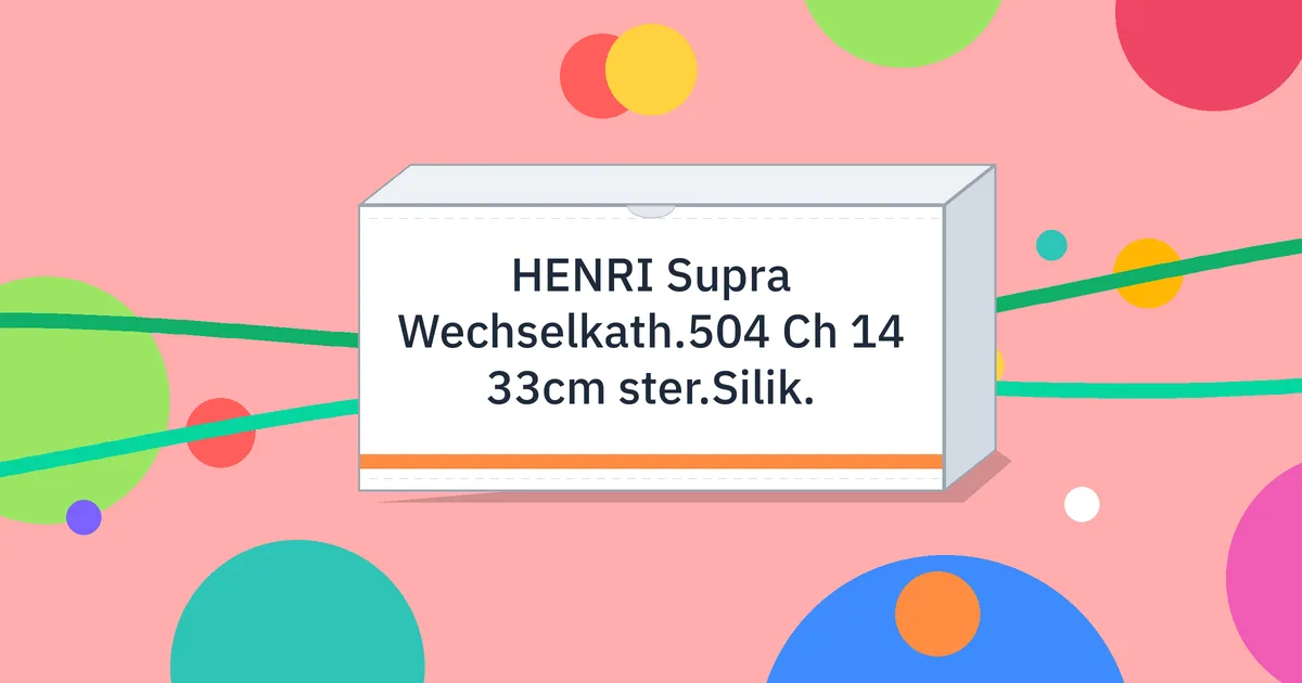 Symbolbild: Packung mit der Aufschrift HENRI Supra Wechselkath.504 Ch 14 33cm ster.Silik. (PZN 01399286) – Verfügbarkeit und Bezug in Apotheken in Frankfurt am Main