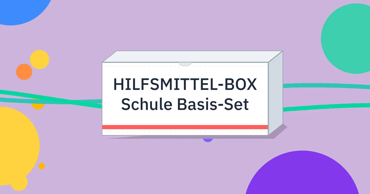 Symbolbild: Packung mit der Aufschrift HILFSMITTEL-BOX Schule Basis-Set (PZN 14398868) – Verfügbarkeit und Bezug in Apotheken in Frankfurt am Main