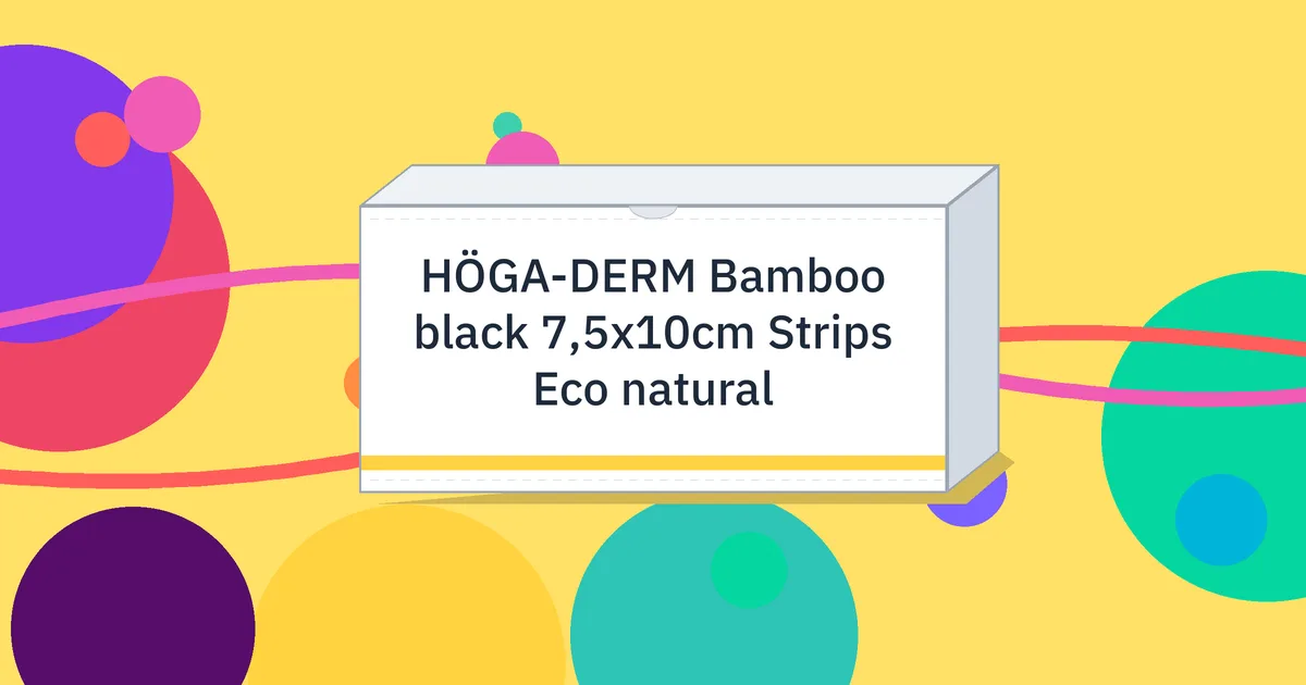 Symbolbild: Packung mit der Aufschrift HÖGA-DERM Bamboo black 7,5x10cm Strips Eco natural (PZN 18294278) – Verfügbarkeit und Bezug in Apotheken in Frankfurt am Main