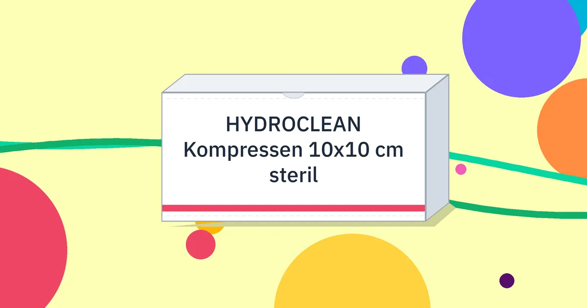 Symbolbild: Packung mit der Aufschrift HYDROCLEAN Kompressen 10x10 cm steril (PZN 17468368) – Verfügbarkeit und Bezug in Apotheken in Frankfurt am Main