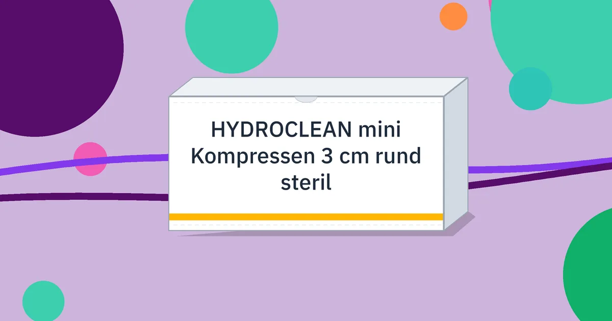 Symbolbild: Packung mit der Aufschrift HYDROCLEAN mini Kompressen 3 cm rund steril (PZN 18110309) – Verfügbarkeit und Bezug in Apotheken in Frankfurt am Main
