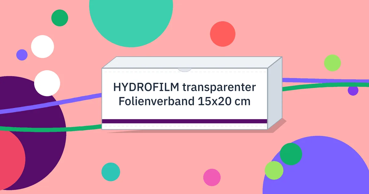 Symbolbild: Packung mit der Aufschrift HYDROFILM transparenter Folienverband 15x20 cm (PZN 17206094) – Verfügbarkeit und Bezug in Apotheken in Frankfurt am Main