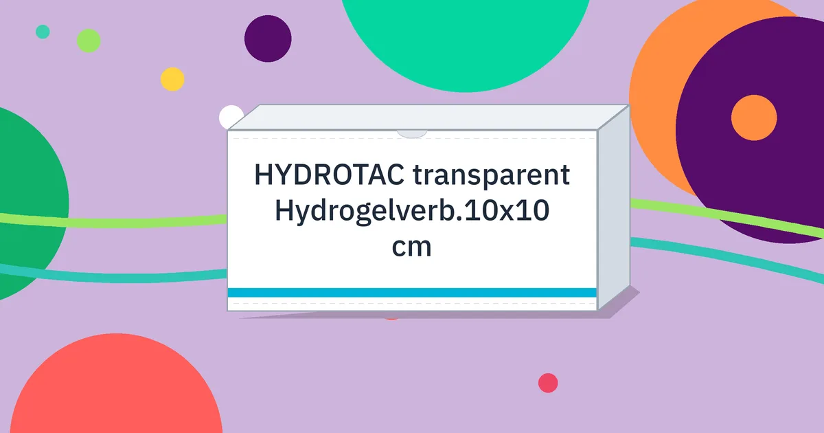 Symbolbild: Packung mit der Aufschrift HYDROTAC transparent Hydrogelverb.10x10 cm (PZN 17515636) – Verfügbarkeit und Bezug in Apotheken in Frankfurt am Main