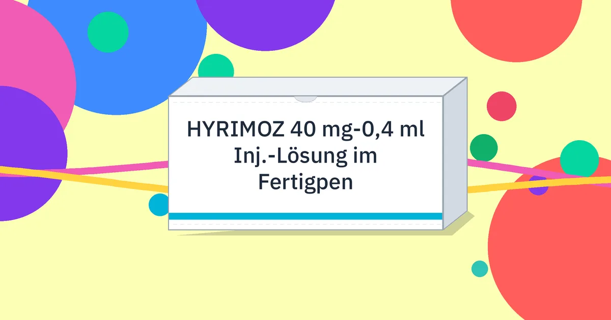 Symbolbild: Packung mit der Aufschrift HYRIMOZ 40 mg-0,4 ml Inj.-Lösung im Fertigpen (PZN 19304027) – Verfügbarkeit und Bezug in Apotheken in Frankfurt am Main