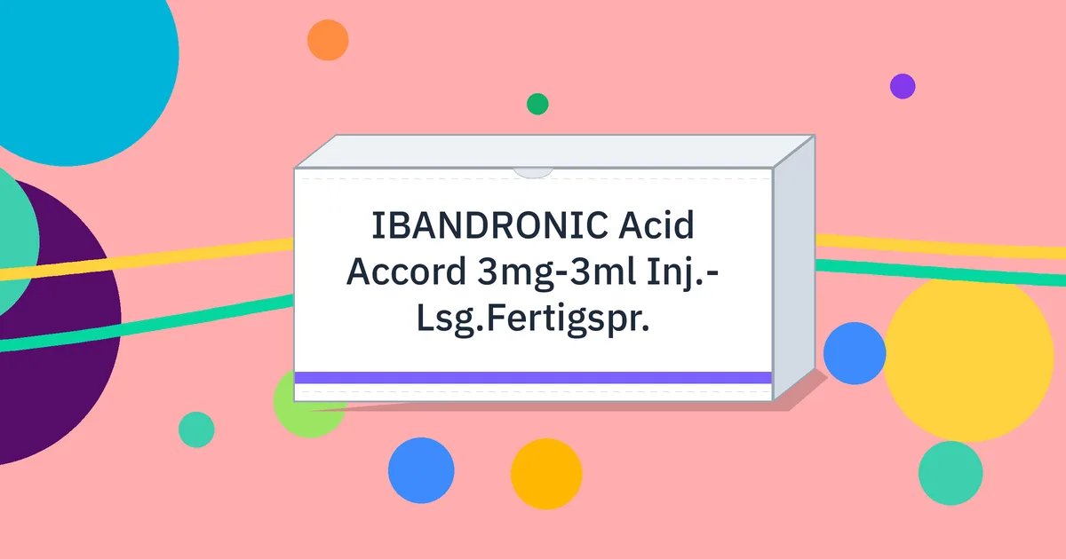 Symbolbild: Packung mit der Aufschrift IBANDRONIC Acid Accord 3mg-3ml Inj.-Lsg.Fertigspr. (PZN 17880399) – Verfügbarkeit und Bezug in Apotheken in Frankfurt am Main
