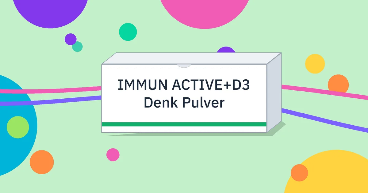 Symbolbild: Packung mit der Aufschrift IMMUN ACTIVE+D3 Denk Pulver (PZN 11340845) – Verfügbarkeit und Bezug in Apotheken in Frankfurt am Main