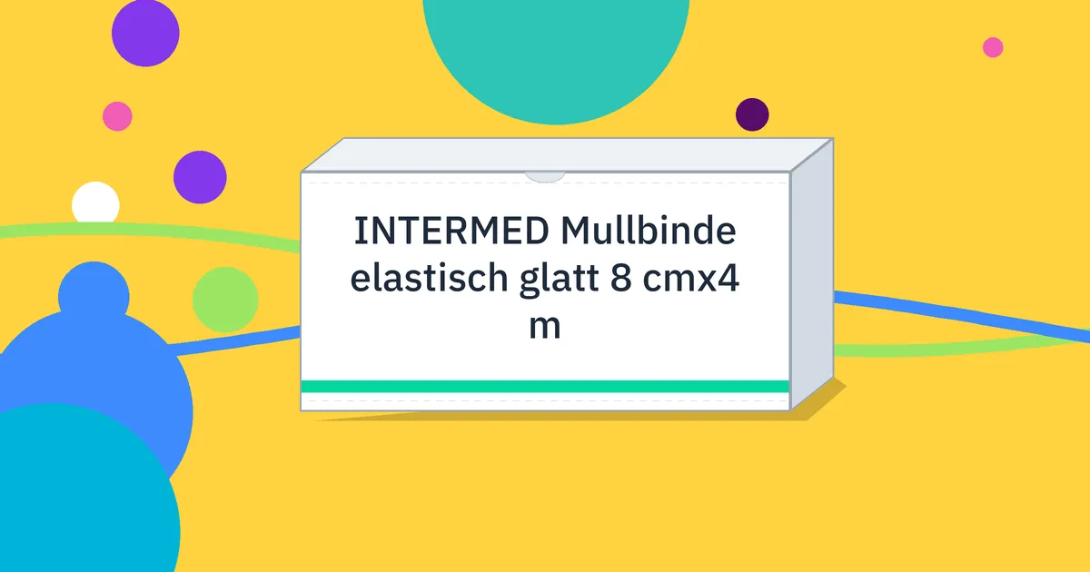 Symbolbild: Packung mit der Aufschrift INTERMED Mullbinde elastisch glatt 8 cmx4 m (PZN 02552169) – Verfügbarkeit und Bezug in Apotheken in Frankfurt am Main