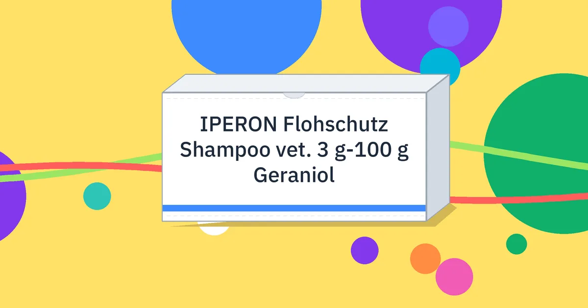 Symbolbild: Packung mit der Aufschrift IPERON Flohschutz Shampoo vet. 3 g-100 g Geraniol (PZN 20381056) – Verfügbarkeit und Bezug in Apotheken in Frankfurt am Main